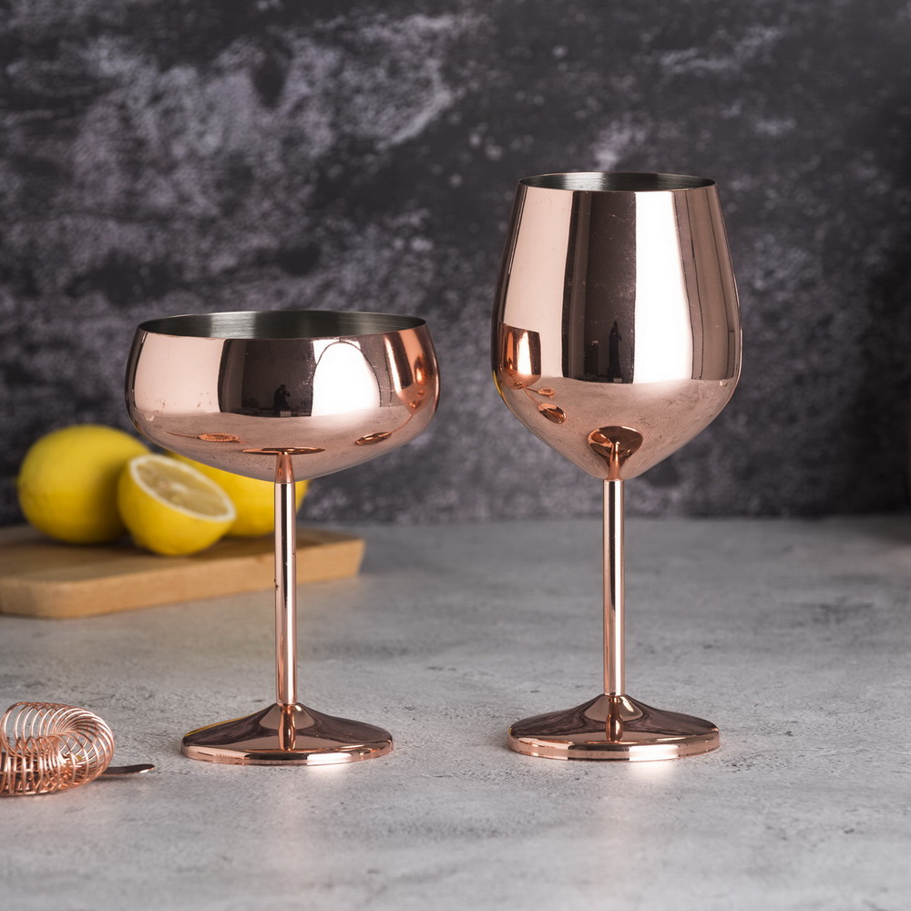 430ml Stainless Steel Copper Electroplated Champagne Cup Coupe Glass Goblet