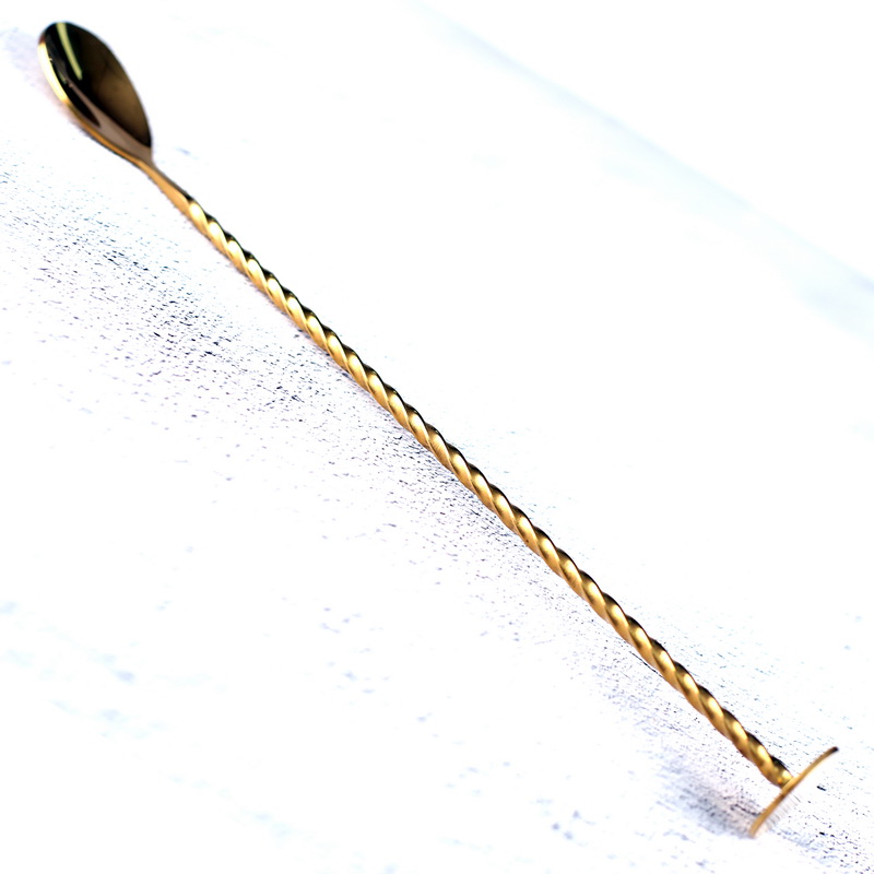Golden Electroplated Stainless Steel Twisted Stem Bar Spoon