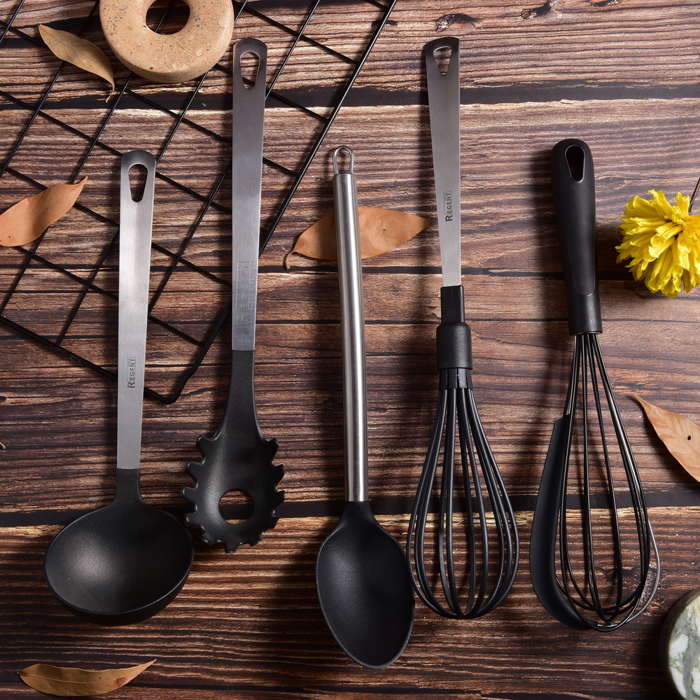 Nylon Kitchen Utensil Set With Flat Stainless Steel Handle